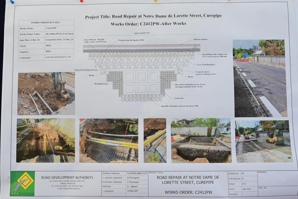 Opening of Road following repair at Notre Dame de Lorette Street, Curepipe